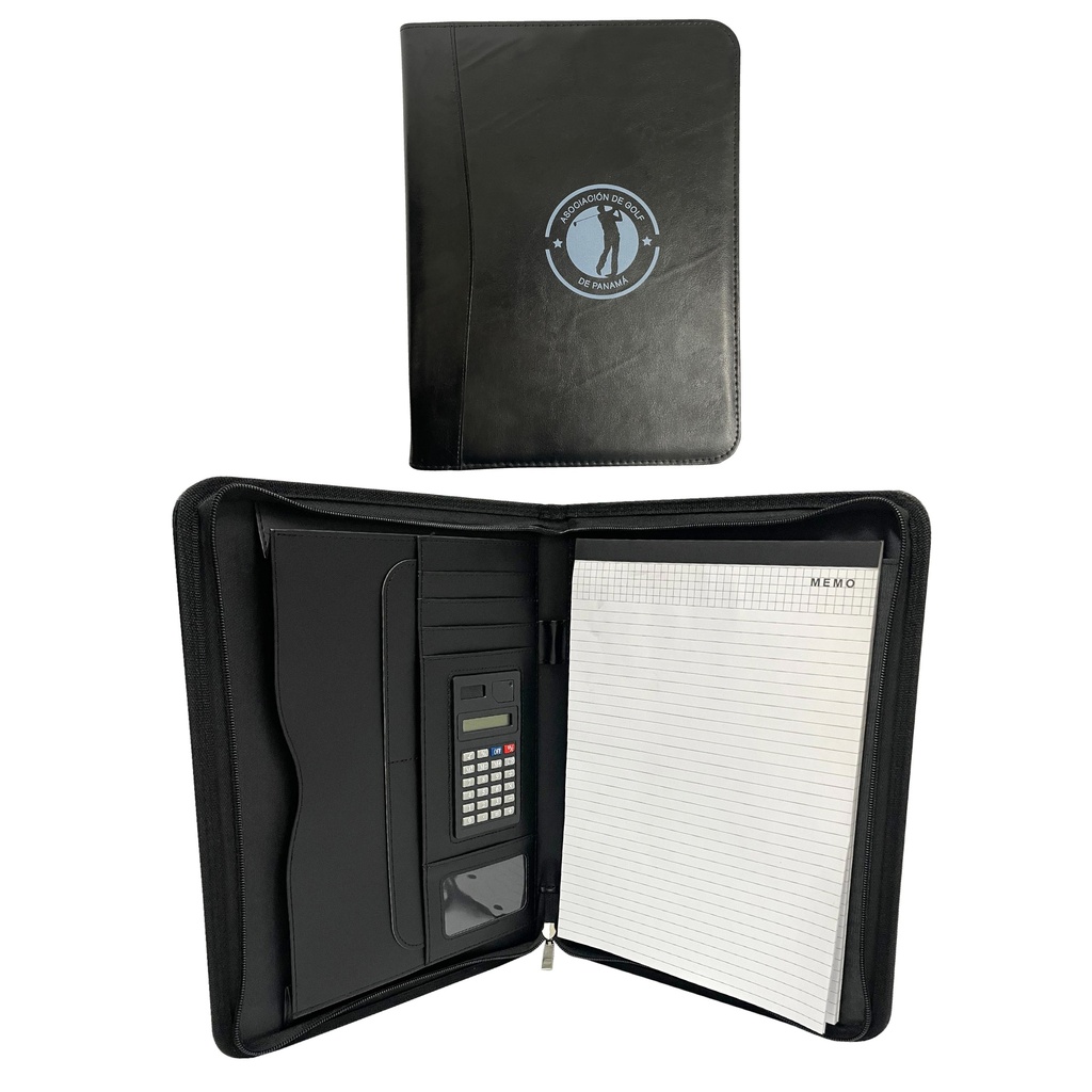 PADFOLIO DE CUERINA CON CALCULADORA Y ZIPPER | Vision Arte Panama